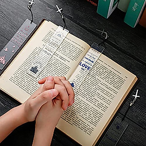 10 Pieces Christian Acrylic Bible Verses Bookmarks with Cross Pendants Inspirational Bookmarks Motivational Positive Religious Christian Present for School Home Office Supplies Present