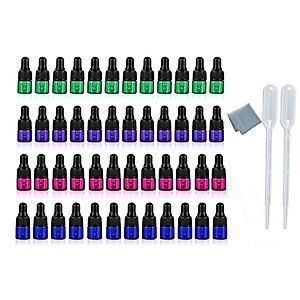Elfenstall- 48Pcs/lot Small Dropper Bottles Colorful 1ml 1/4 Dram Essential Oil Glass Bottle Empty Lotion Perfume Sample Vials With Glass Eye Dropper + 1pc Clean Cloth + 2pc 1ml Dropper