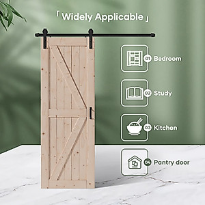 FREDBECK 30in x 84in Sliding Barn Door with 5FT Barn Door Hardware Kit Included K Shape Solid Spruce Wood Panel Need to Assembly
