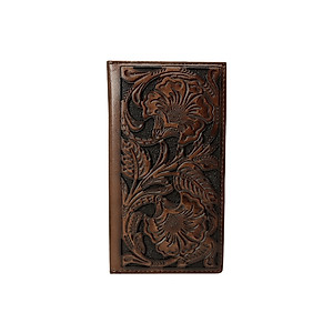 Ariat Men's Leather Tonal Brown Floral Inlay Rodeo Wallet, Lightweight, One Size