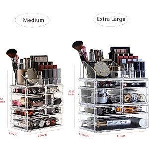 Cq acrylic 3 Pack Clear Makeup Storage Organizer,Stackable 7 Drawers Make up Organizers,Cute Desk Organizer for Vanity Jewelry,Hair Clip,Beauty,Skincare Product Bathroom Counter Organizers and Storage