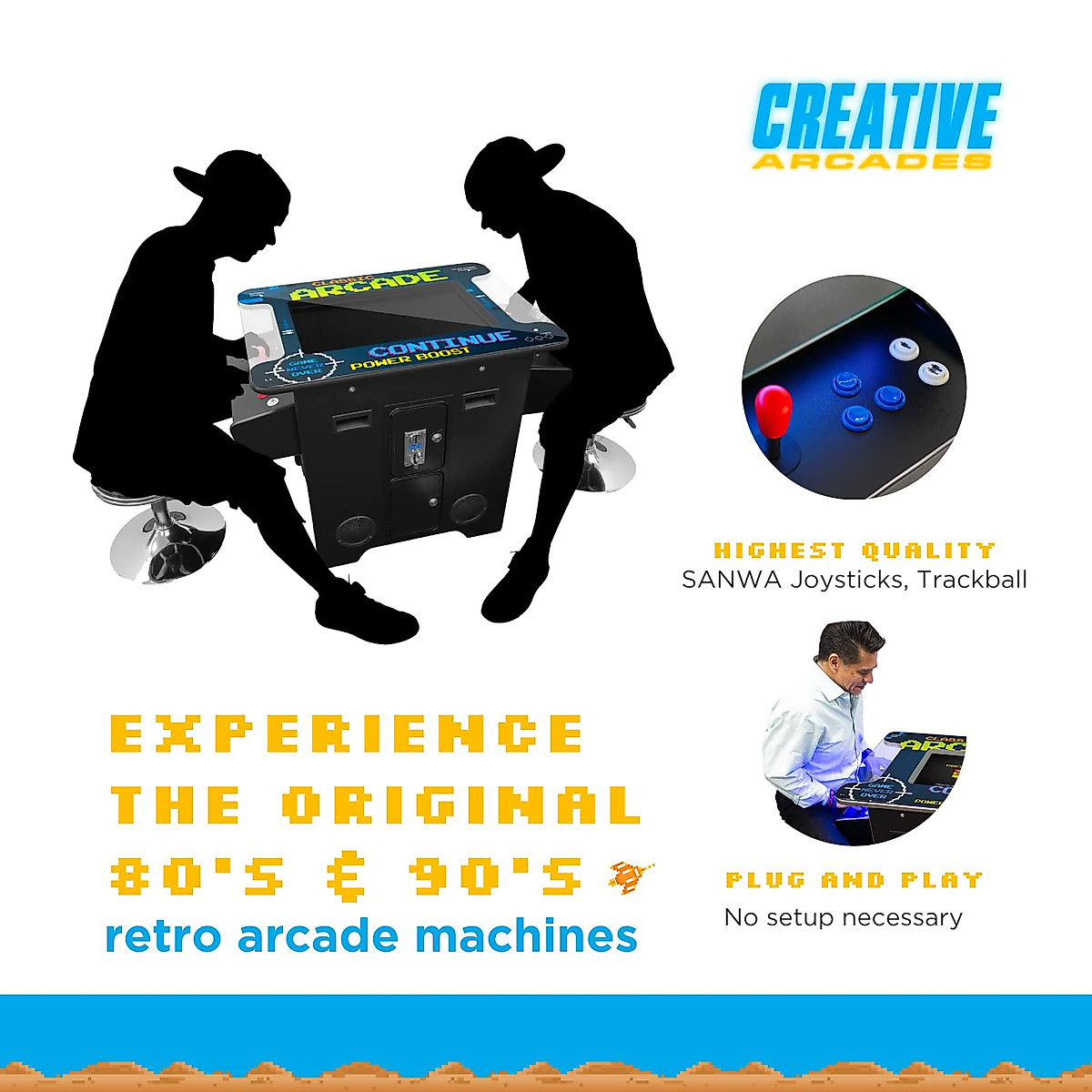 Creative Arcades Full Size Commercial Grade Cocktail Arcade Machine | 412 Games | 26" LCD Screen | 9" Riser | Square Glass Top | 2 Sanwa Joysticks | Trackball | 2 Stools Included | 3 Year Warranty