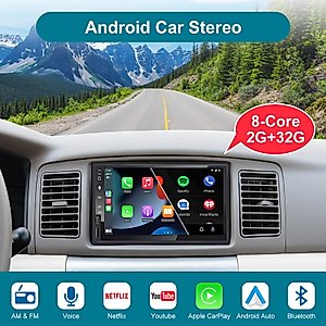7 Inch Android Double Din Car Stereo Wireless CarPlay & Wireless Android Auto,2+32G Touchscreen Car Radio Receiver with Dual Bluetooth,Live Rearview Camera,AM/FM/RDS, Type C Fast Charge,DSP/Subw