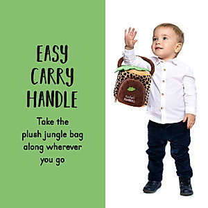 Talking Plush Jungle Animals Set: 4 Soft Safari Toys - Elephant, Monkey, Giraffe, Tiger & Jungle House Carrier