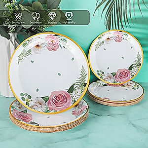 Aneco 60 Pieces Floral Paper Plates Set Disposable Party Plates 30 Pieces 7 Inch Dessert Plates and 30 Pieces 9 Inch Dinner Plates for Party, Birthday, Baby Shower