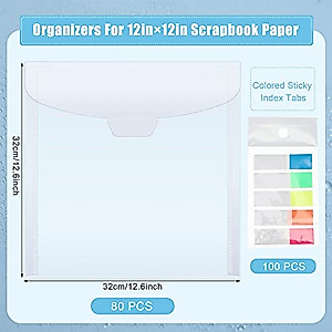 80 Pcs Scrapbook Paper Storage Organizer 12 x 12'' Waterproof Individual Top Loading Files with 100 Sticky Index Tabs Scrapbook Paper Storage for Holding Scrapbook Paper Cardstock Vinyl File Photos