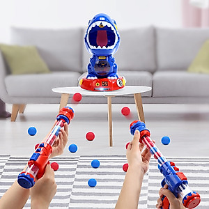 EagleStone Movable Dinosaur Toys for Kids 5-7, Spaying & Auto Scoring, Dino Shooting Target Game with 2 Pump Guns, 48 Foam Balls, Sound, Fun Gift for Boys & Girls, Party Favor