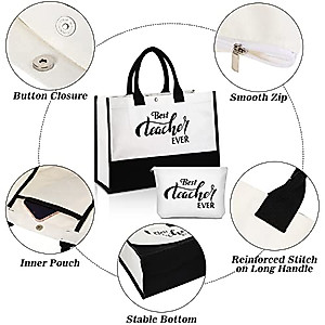 Sieral 3 Pcs Teacher Gifts for Women Best Teacher Ever Teacher Tote Bag Stainless Steel Tumble 20oz Canvas Makeup Bags Zippered Pouch Teacher Teacher Appreciation Gifts for Teachers Women