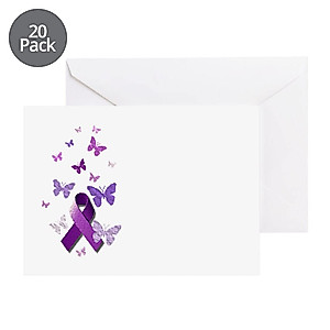 CafePress Purple Awareness Ribbon Greeting Card (20-pack), Note Card with Blank Inside, Birthday Card Glossy