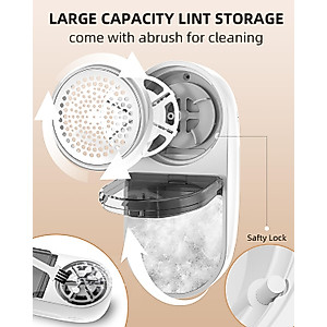 ASNUG Fabric Shaver, 2600 mAh Rechargeable Lint Remover, Sweater Shaver with Lint Brush, Sweater Defuzzer to Remove Pilling, Large Capacity Lint Storage, Portable Fabric Shaver for Furniture, Clothes