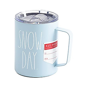 Rae Dunn Double Walled Insulated 12 oz.Stainless Steel Coffee Mug with Lid - PBA-Free (Snow Day/Light Blue)