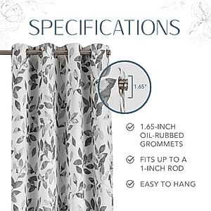 Elrene Home Fashions Avalon Modern Cottage Nature-Inspired Botanical Floral Leaf Print Blackout Linen Blend Window Curtain, 52 in x 84 in (1 Panel), Grey