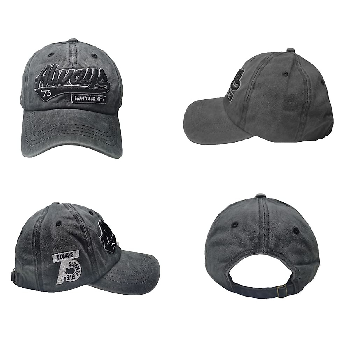 YULOONG Vintage Baseball Cap Cotton Sunhat Fashion Embroidery Always New York City Summer Outdoor Cap Unisex Black