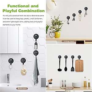 CatTerranM Self Adhesive Towel Hooks, Facial Emotion Wall Hangers, Metal Bath Towel Hanging Hooks, Black Metal Adhesive Wall Hooks for Bathroom Kitchen Keys Hats Coats Robes (4-Pack)