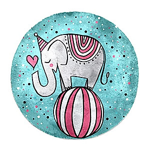 Cute Circus Elephant Playing Ball Rug Non-Slip Round Area Rug for Bedroom Living Room Study Playing, Nautical Carpet Floor Mat