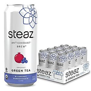 Steaz Organic Lightly Sweetened Iced Green Tea, Blueberry Pomegranate, 16 OZ (Pack of 12)