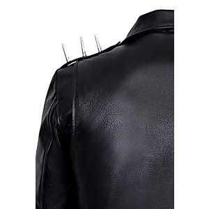 Black Metal Spikes Brando Jacket Men Motorcycle Cowhide Leather Jacket Genuine Leather Jacket