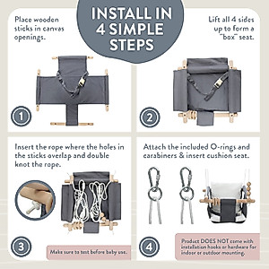 Monkey & Mouse Baby Swing Seat, Secure Canvas and Wooden Hanging Swing Chair, Infant, Toddler, Kids Toys - Indoor and Temporary Outdoor Hammock for Indoor Playground, Tree Swings or Backyard