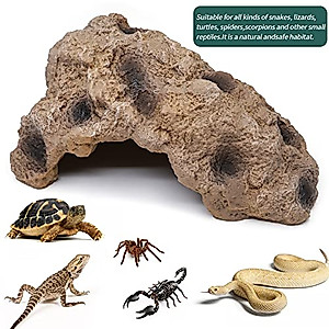 Flushbay Reptile Rock Hide Cave Resin Large Reptile Hideouts Habitat Cave Terrarium Decorations for Bearded Dragon Lizards Geckos Leopard Chameleons Frogs Turtles Snakes