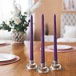 Sonedly 10 inch Taper Candle 4 Pack - Home Interior Long Burning Dripless and Smokeless Candles Unscented - Tapered Candles for Home - 8-Hour Burning Purple Candles