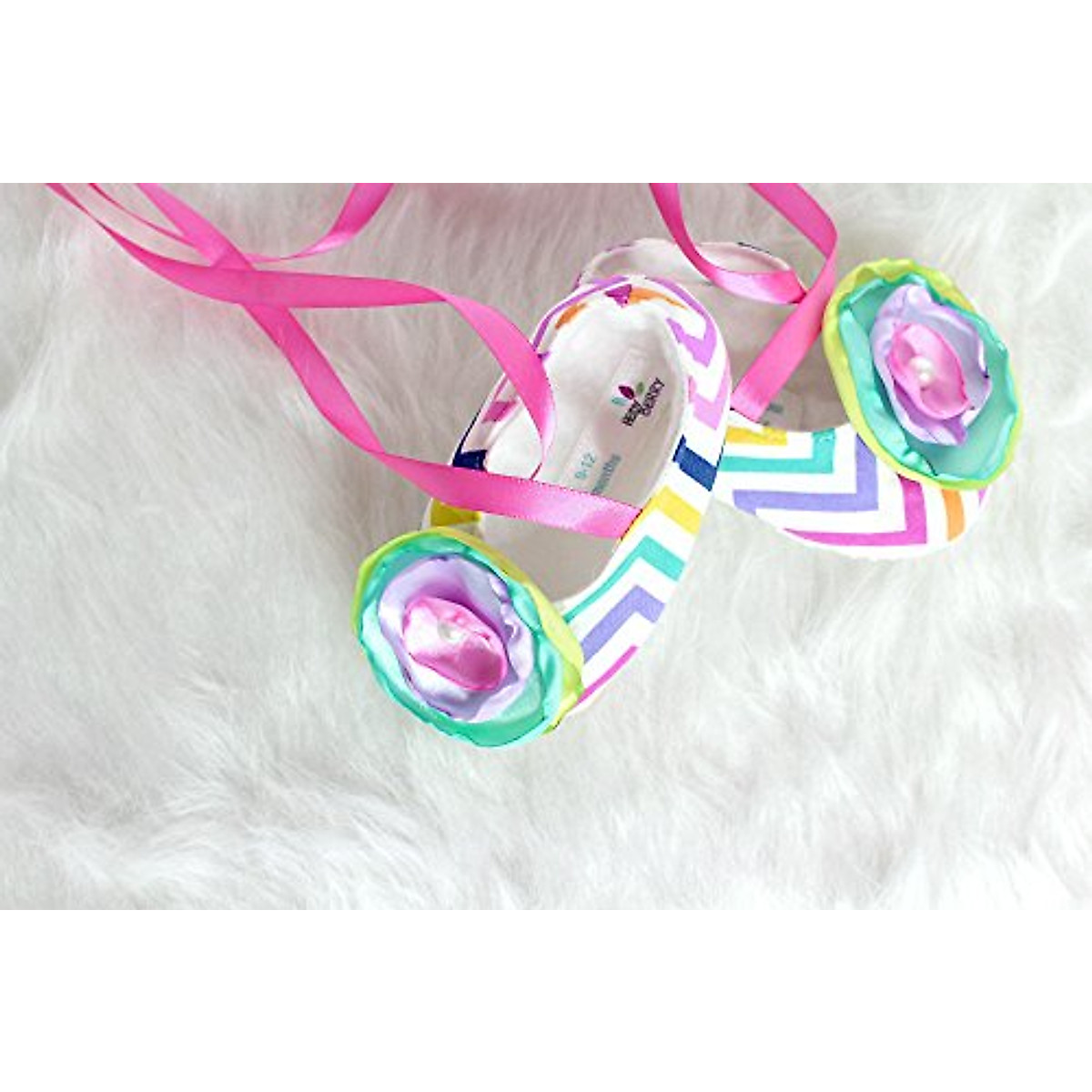 Heidy Berry Baby Girl Shoes Flower Booties Ballerina Rainbow Chevron (6-9 Months)
