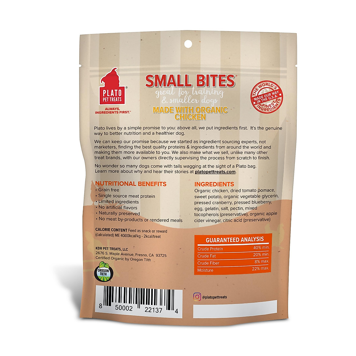 PLATO Small Bites Training Dog Treat Variety Pack, (1) 6oz Bag of Each: Salmon, Organic Chicken, Duck, Lamb, 1.5lb Total