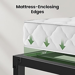 Marsail Queen Size Bed Frame, 14-Inch High Platform Bed with Steel Slat Support, Mattress Stoppers & Rounded Corners, Heavy-Duty Metal Platform, 1600 lbs Max Weight, No Box Spring Needed, MSBFQ02