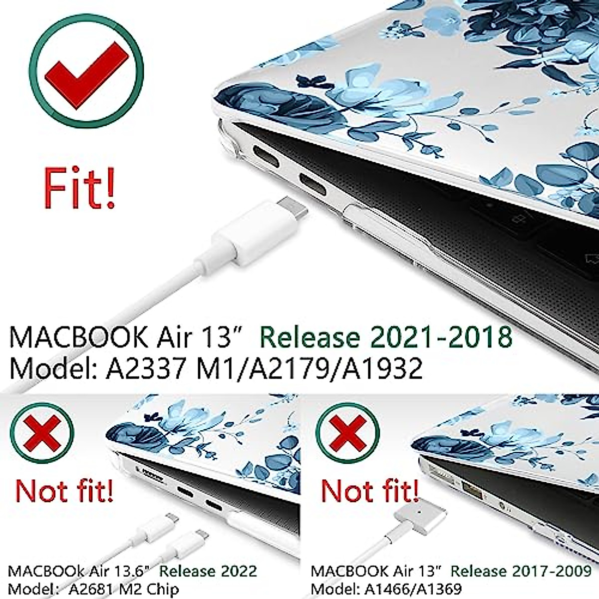 CAMPLALA for MacBook Air 13 inch Case 2021-2018 Release Model A2337 M1 A2179 A1932 - Hard Shell Case & Keyboard Cover & Screen Protector & OTG Adapter Suitable MacBook Air 13", Ink Flowers