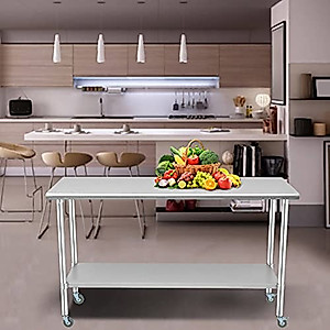 Stainless Steel Work Table w/ Undershelf and Casters,36" x 18" inch Commercial Kitchen Work & Prep Table for for Restaurant, Home and Hotel.