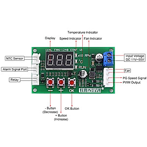 DONGKER PWM Driver Module,DC 12V 24V 48V 4-Wire Fan Temperature Controller for PC Fan/Alarm