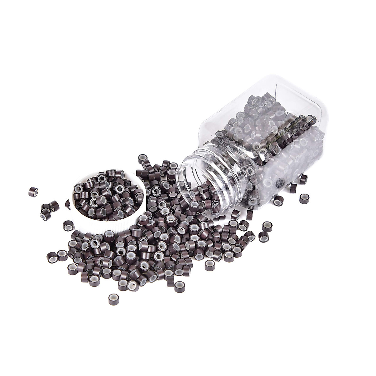 1000Pcs Premium Silicone Micro Link Rings 5mm Lined Beads for I Tip Hair Extensions (1000Pcs, Dark Brown)