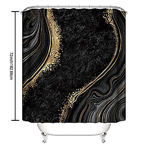BEIFIVCL 4Pcs Luxury Marble Shower Curtain Sets, Bathroom Sets with Shower Curtain, Toilet Lid Rug, Contour Mat and Bath Mat, Shower Curtain with 12 Hooks for Bathroom Set Decor (72 x 72 Inch), Black