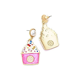 Hand Jeweled Cupcake Earrings for Bakers, Women. Jeweled Cupcake Earrings