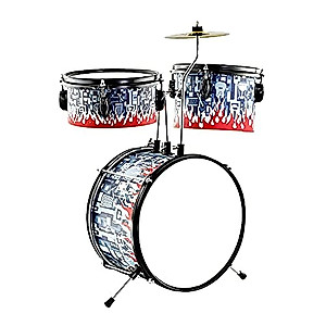 MUSICUBE Junior Drum Set, Kids Drum Set 10 inch 3-Piece with Adjustable Throne, Cymbal, Pedal & Hardwood Drumsticks, Fire Flower Painted Model