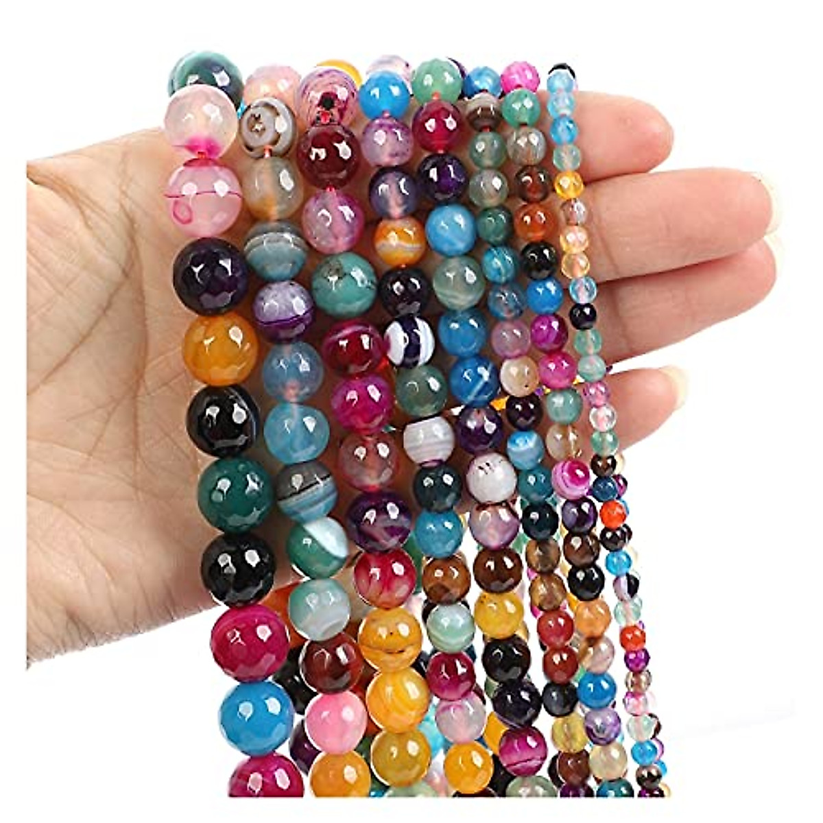 NHBT YU Natural Stone Beads Cut Surface Colorful Striped Agate Loose Beads for Jewelry Making Needlework DIY Bracelet Strand 4-12 MM T87 (Color : H7226, Item Diameter : 10mm About 38 pcs)