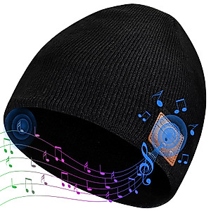 Euezmy Bluetooth Beanie for Men, Bluetooth Hat Beanie with Headphones, Winter Knit Music Hat Beanie, Things for Men, Xmas Gifts for Men Women Dad Husband, Black