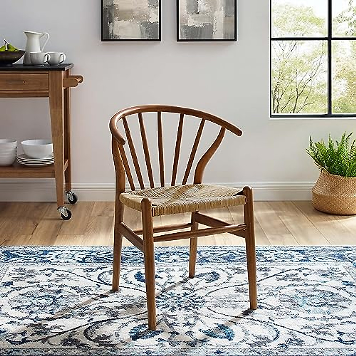Modway Flourish Mid-Century Modern Rustic Farmhouse Wood Dining Chair in Walnut