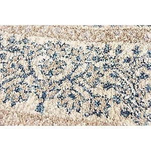 Unique Loom Salzburg Collection Classic Traditional Design Oriental Inspired with Intricate Border Area Rug, 4 ft, Blue/Beige