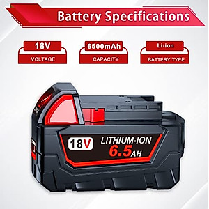 GROWFEAT 4-Pack 6.5Ah 18V Battery Replacement for Milwaukee M-18 Battery, Compatible with Milwaukee Battery 18V Charger and Tools