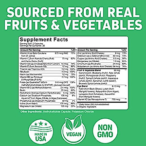 Whole Food Multivitamin for Teens (Boys & Girls) Kids & Children Plant Based with 62 Superfoods Raw Veggies, Fruits Vitamin Complex Supplement Vegan & Vegetarian 60 Capsules