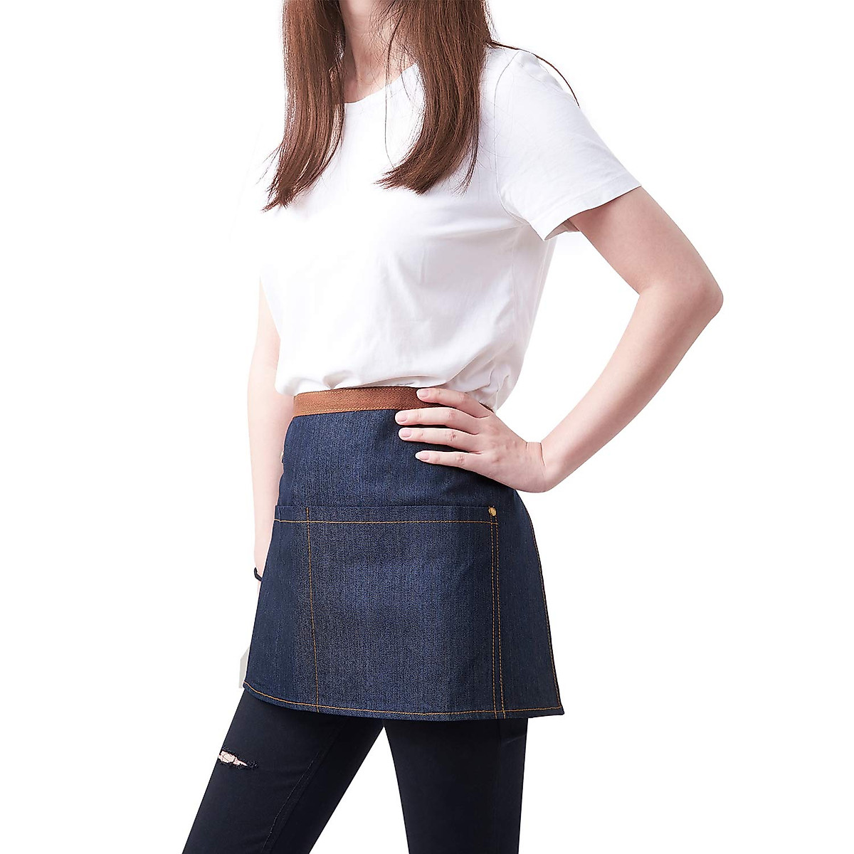 KPD 2 Pack Blue Unisex Waist Denim Aprons for Home and Kitchen,Chef Denim Apron For Waitress Half Short Aprons Restaurant For Women Men Serve