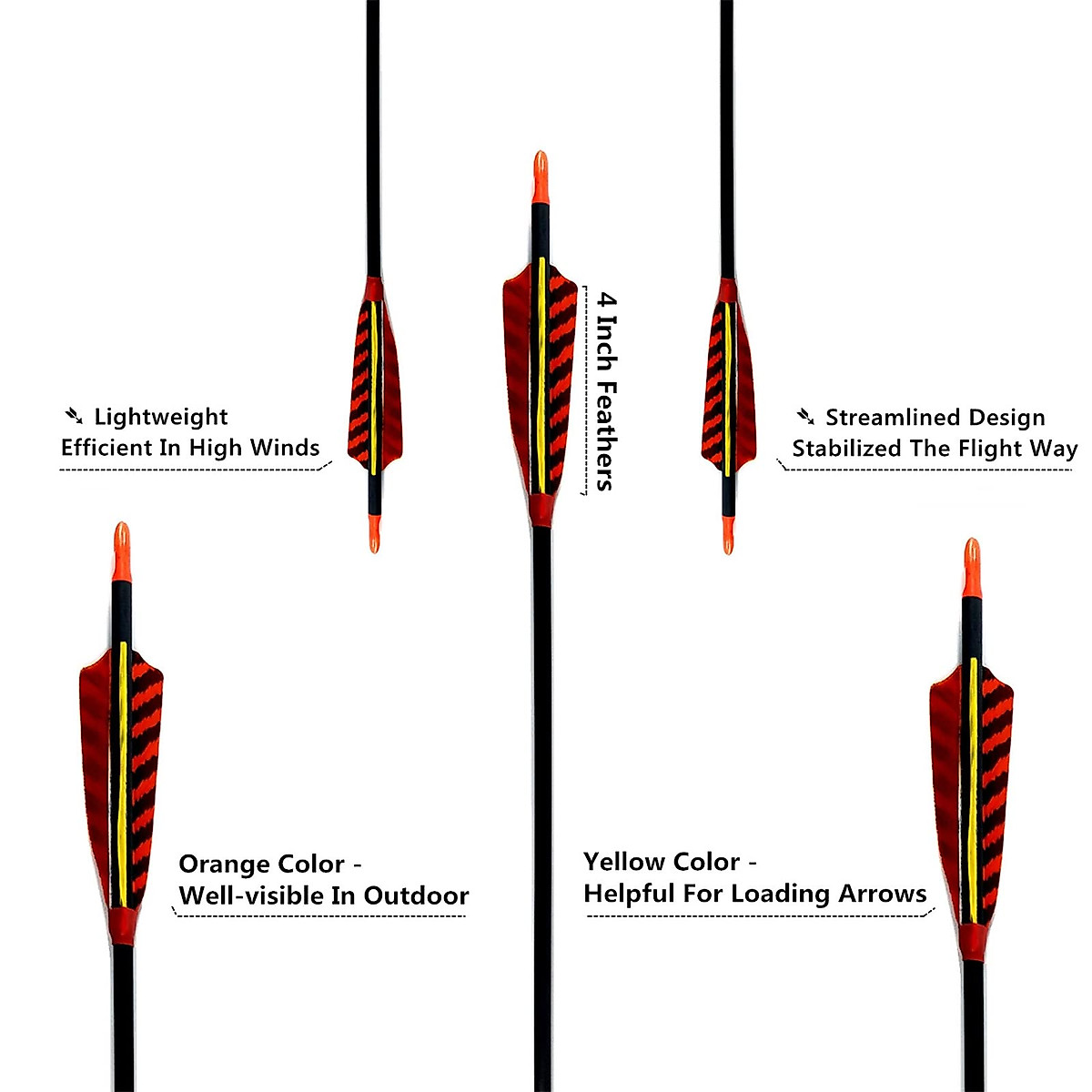 Hosolee 12 Pack Archery 500 Spine Carbon Arrows with Real Feathers and Removable Tips for Targeting Hunting Practice