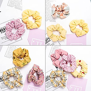 10pcs Cute Plaid Hair Ties Printed Hair Scrunchies Ponytail Holder Colorful Hair Elastics Bands Hair Accessories for Women Girls (Yellow)