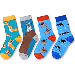 HAPPYPOP Novelty Silly Crazy Little Boys Socks Kids Animal Socks, Funny Gifts for Teen Boys Corgi Gifts 7 to 10 Years