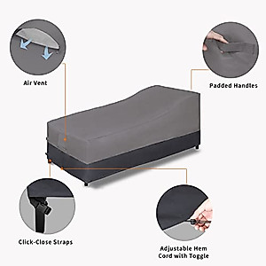 Easy-Going Waterproof Outdoor Chaise Lounge Cover, Heavy Duty Patio Lounge Chair Cover, Windproof Outdoor Furniture Cover with Air Vent 1 Pack-78Wx35.5Dx33H inch, Gray/Dark Gray