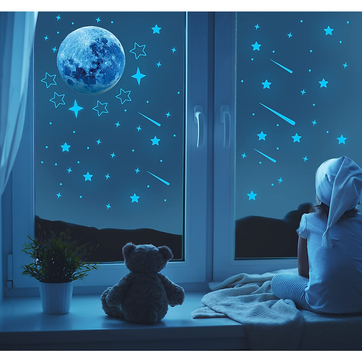Glow in The Dark Stars for Ceiling - Glow in Moon and Stars Wall Decals for Bedroom,Starry Wall Decor for Baby Nursery Girls Boys Room