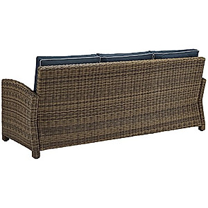 Crosley Furniture Bradenton 5-Piece Outdoor Sofa Patio Furniture Set, Wicker Conversation Sets for Porch, Brown with Navy Cushions