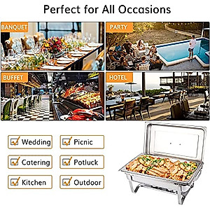 4 Packs Chafing Dish Buffet Set: 9 QT Stainless Steel Food Warmer - 9 Quart Buffet Servers with Fuel Holder & Water Pan - Chafer Set for Banquet Parties Even Catering Wedding (4 Packs)