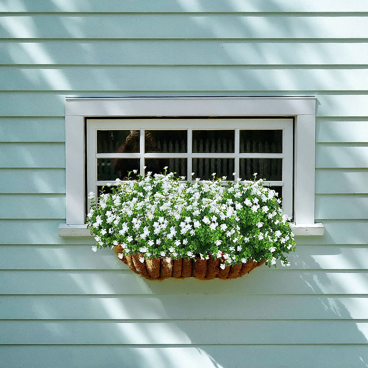 Little Chain 8PCS Artificial Fake Outdoor Plants Flowers UV Resistant Faux Flowers Indoor Outside for Decoration Hanging Planter Wedding Garden Patio Office Home Decor White