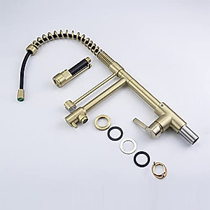 SHAMANDA Commercial Pre-Rinse Kitchen Faucet, High Arc Kitchen Sink Faucet with Pull Down Spring Spout and Pot Filler, Brushed Gold, L40001-3